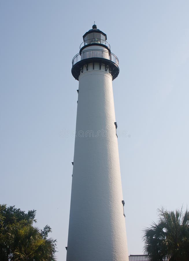 White Brick Lighthouse in Early Morning Light Stock Image - Image of ...