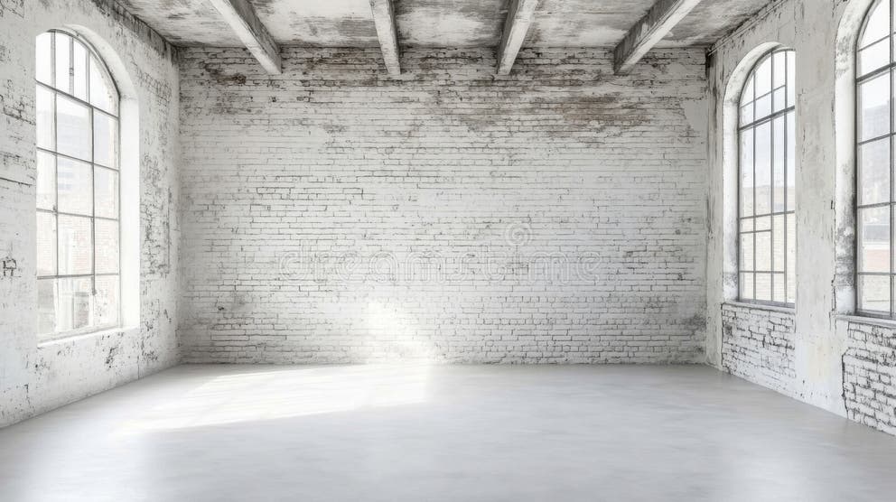 White Brick Loft Studio Interior with Large Windows. AI Generated Stock ...