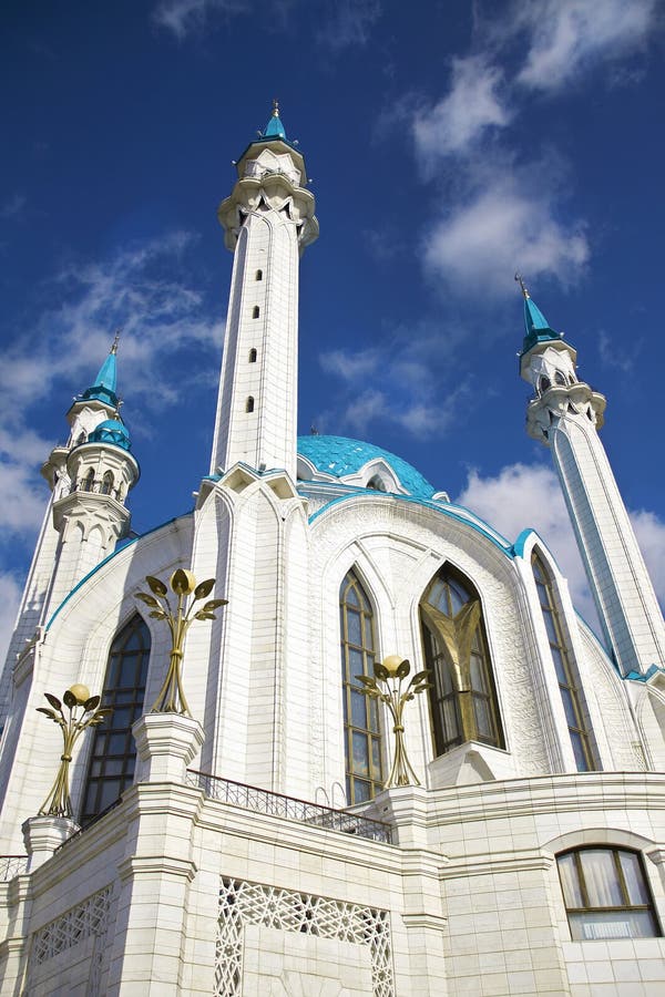 White Brick Mosque Blue Dome Stock Image - Image of cupola, crescent ...