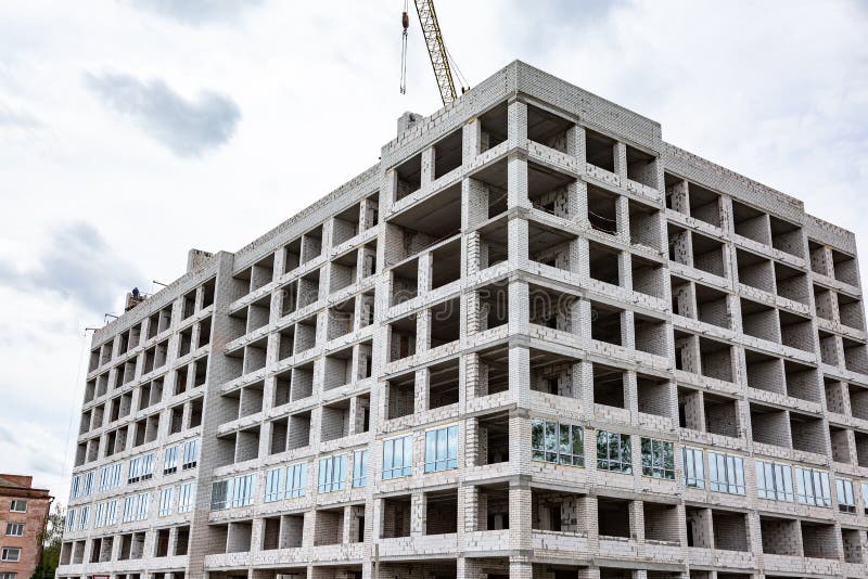 White Brick Multi-storey Building Under Construction. Horizontal ...