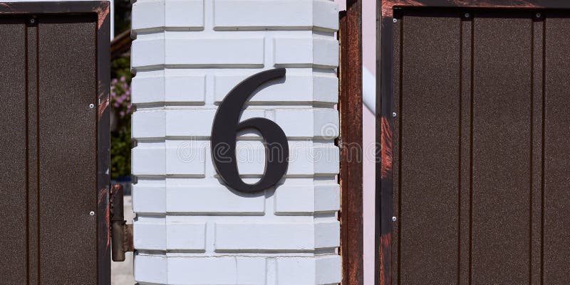 White Brick Pillar and Number 6. Stock Photo - Image of wall, facade ...