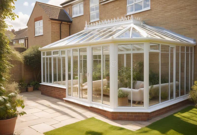 A White Brick and UPVC Conservatory at the Rear of a House Stock ...
