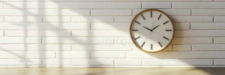 White Brick Wall with a Clock Casting Shadow Lines Stock Illustration ...