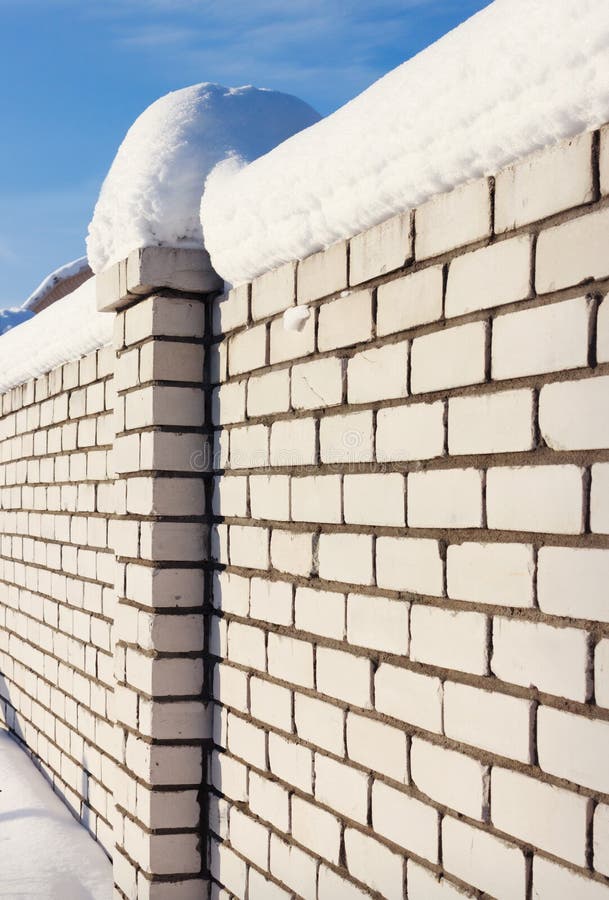 Brick Wall, Covered with Snow Stock Photo - Image of snowdrift, winter ...