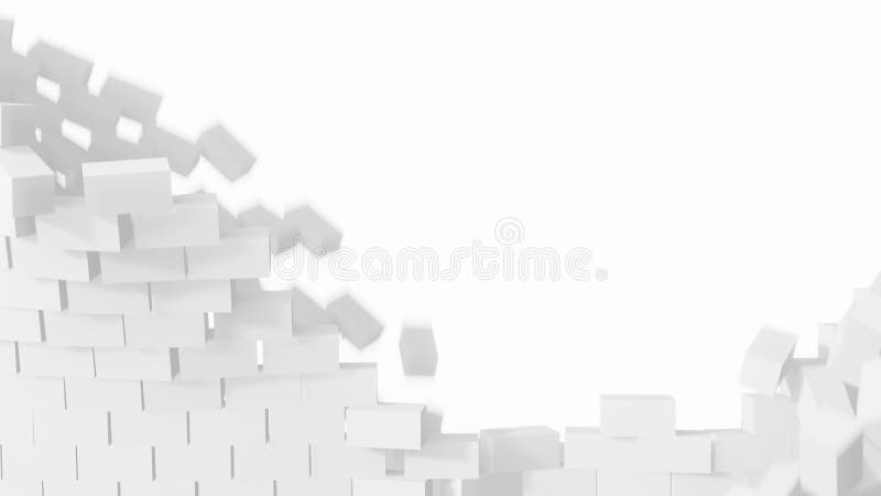 White Brick Wall Falling Apart. Isolated on White Background. 3D ...