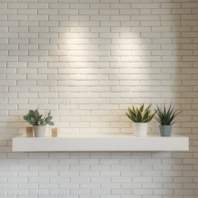 A White Brick Wall and Floating Shelf Exude Simplicity and Modernity ...