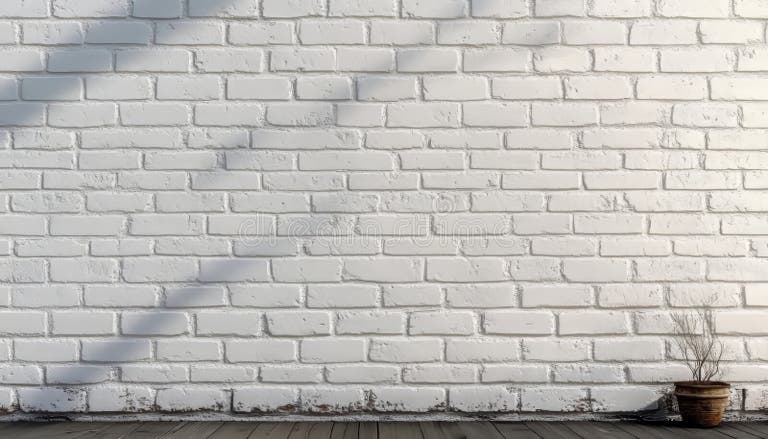 White Brick Wall Interior Backdrop for Zoom, Rustic Minimalist Design ...