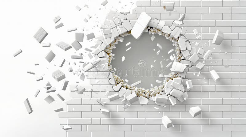 A White Brick Wall with a Large Circular Hole in the Center Stock ...