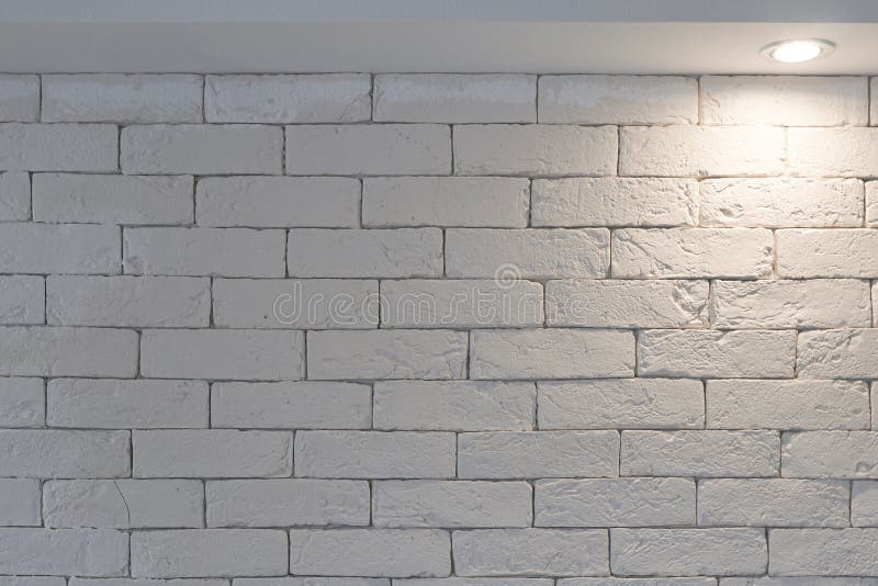 White Brick Wall Lit by a Lamp Stock Photo - Image of blank, facade ...