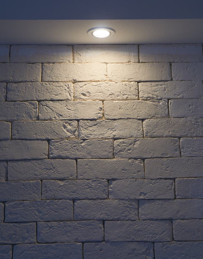 White Brick Wall Lit by a Lamp Stock Image - Image of empty, decor ...