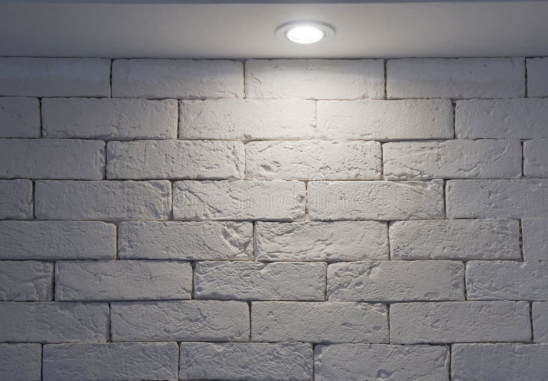 White Brick Wall Lit by a Lamp Stock Image - Image of facade ...