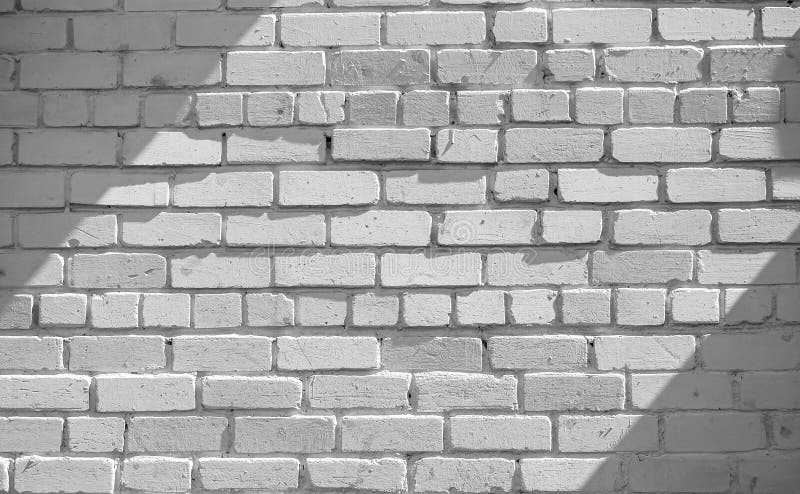 White Brick Wall is Lit by the Sun from the Side, an Oblique Shadow ...