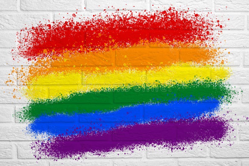 Pride Illustration White Brick Wall With The Rainbow Flag Lgbt Stock