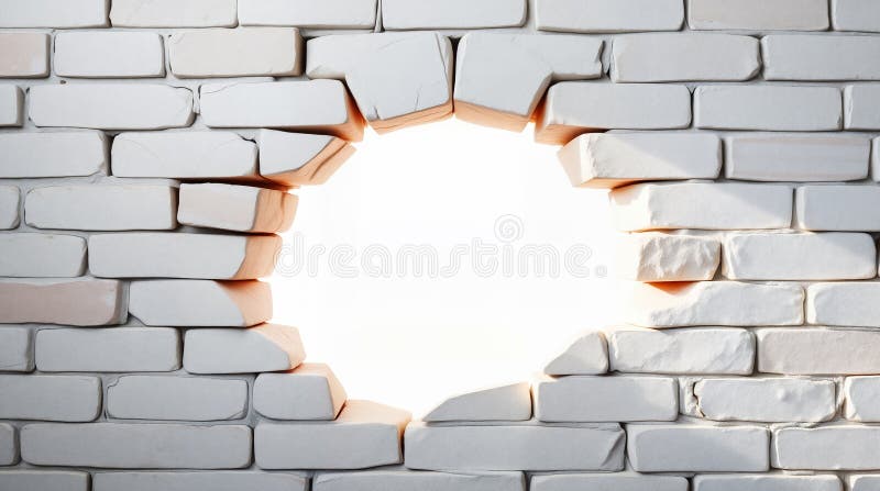 Broken White Brick Wall with Bright Light Shining through Hole ...