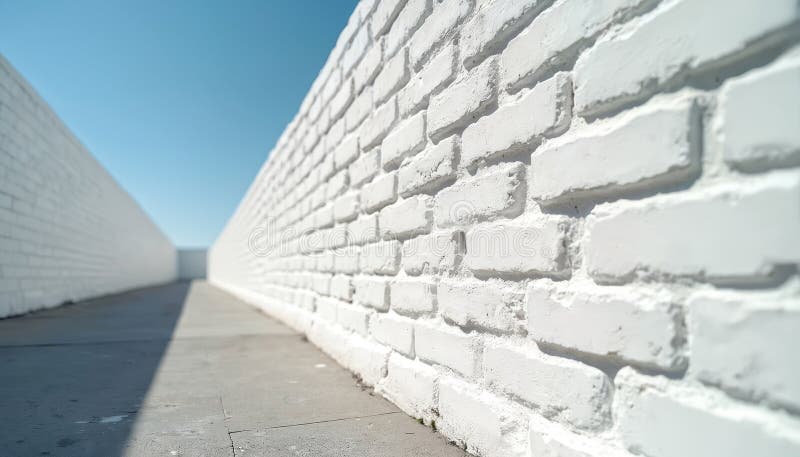 White Brick Wall Texture, Side View with Perspective. Daylight ...