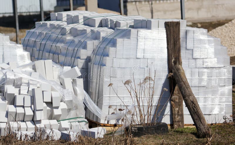 White Bricks on the Construction Site As a Building Material Stock ...