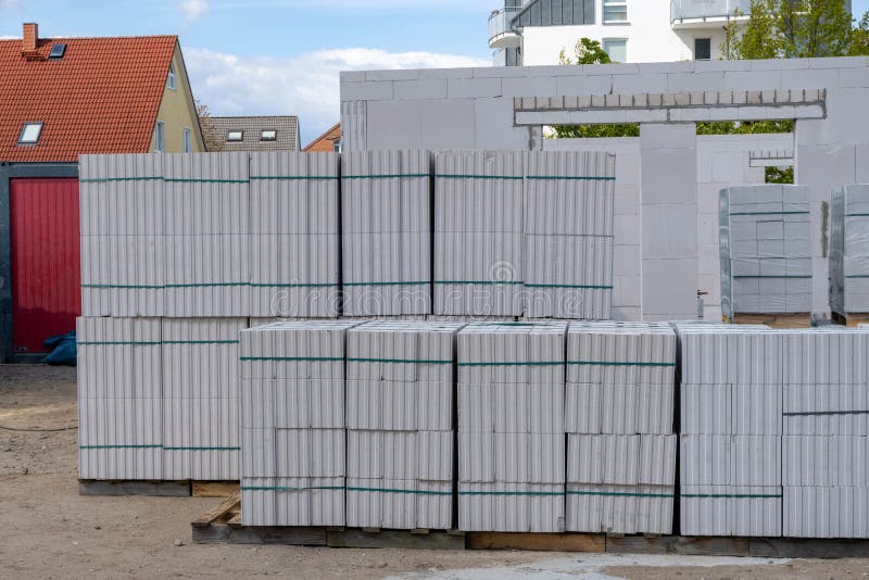 White Bricks at a Construction Site of a Building Stock Image - Image ...