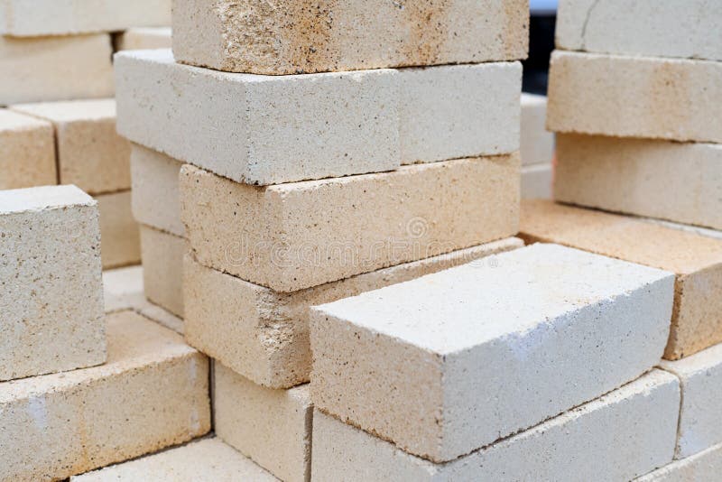 White Bricks in a Warehouse of a Building Materials Store. Close-up ...