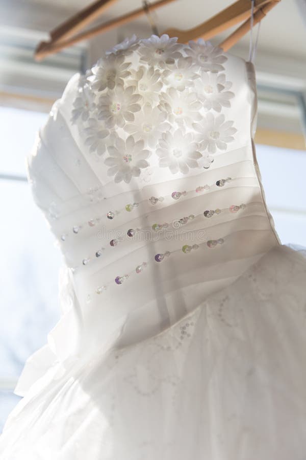 White Bridal Dress Back Knot and Lace Details Stock Photo - Image of ...