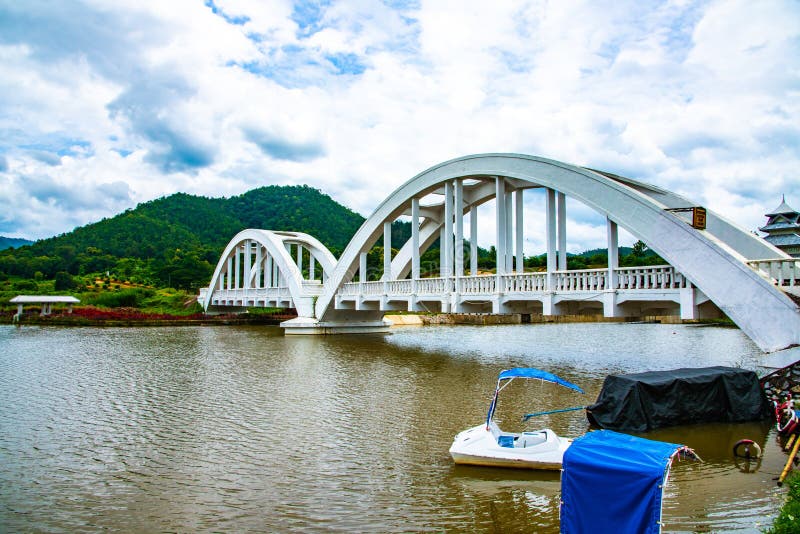 White Bridge Above Mae Tha River Stock Photo - Image of hill, nature ...