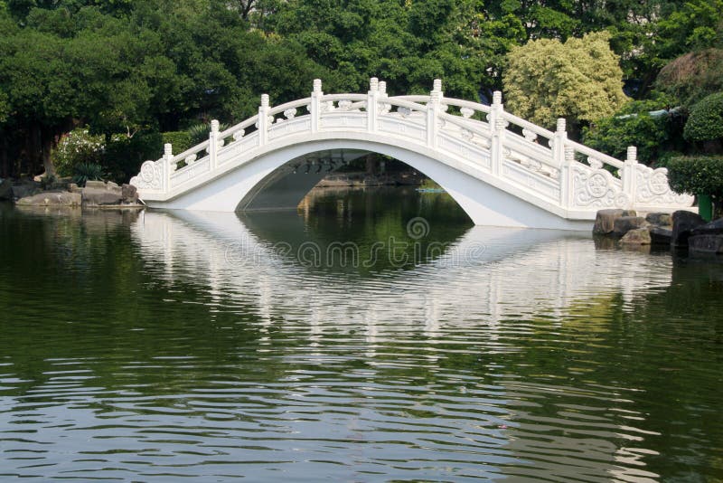 White Bridge in an Asian Garden Stock Image - Image of nature ...