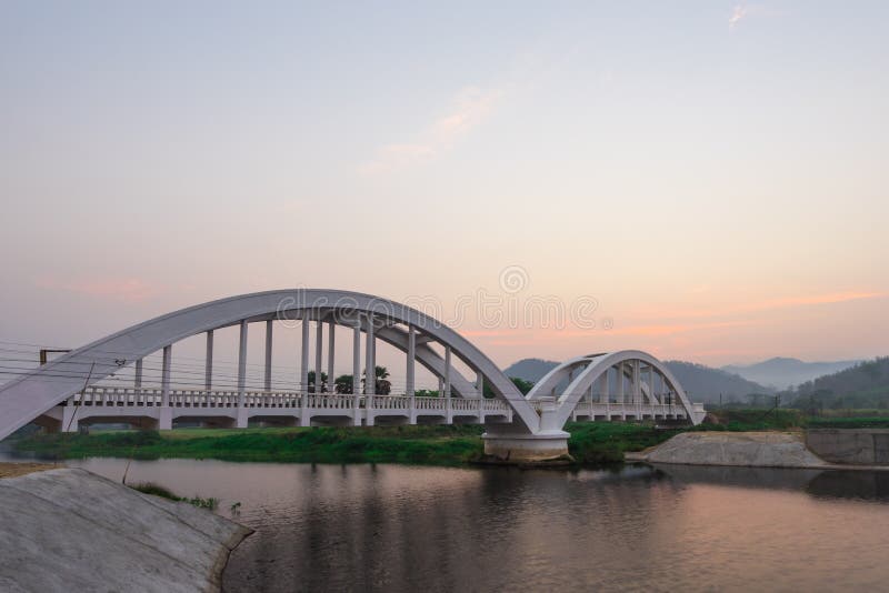 The White Bridge Backdrop Orange Sky at the Morning Stock Photo - Image ...