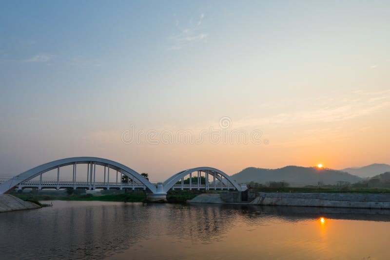 The White Bridge Backdrop Orange Sky at the Morning Stock Image - Image ...