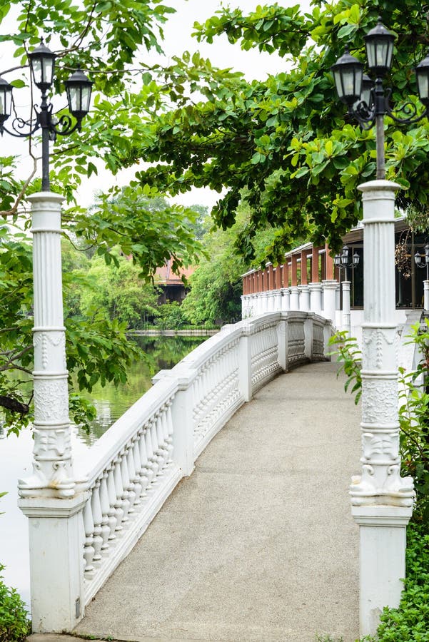 White bridge in the forest stock photo. Image of design - 53527334