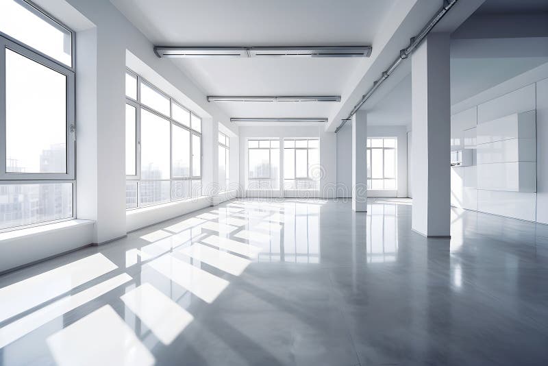 White Bright Empty Interior Loft with Sunlight, Illustration Ai ...