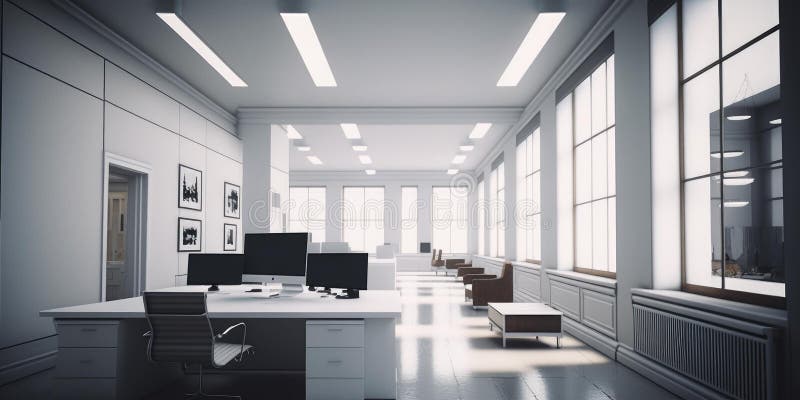 White and Bright Office Workplace Interior Design Stock Illustration ...