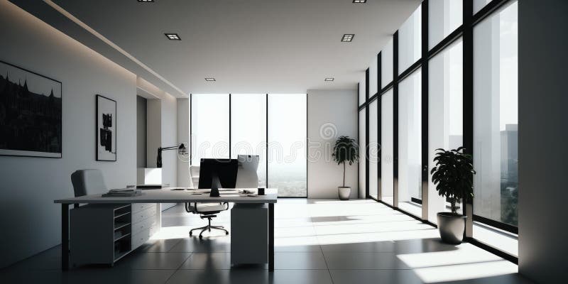 White and Bright Office Workplace Interior Design Stock Illustration ...