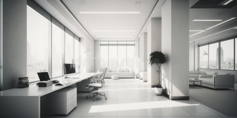 White and Bright Office Workplace Interior Design Stock Illustration ...