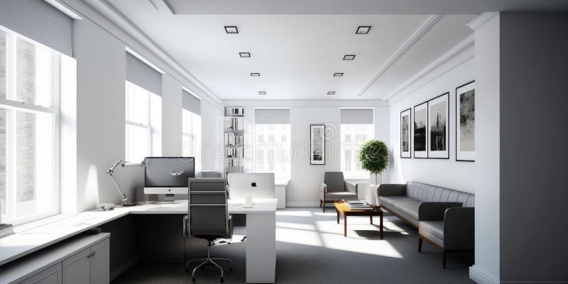 White and Bright Office Workplace Interior Design Stock Illustration ...