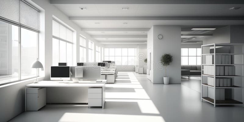 White and Bright Office Workplace Interior Design Stock Illustration ...