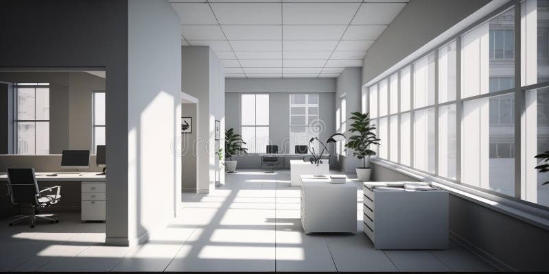 White and Bright Office Workplace Interior Design Stock Illustration ...
