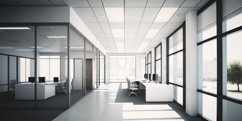 White and Bright Office Workplace Interior Design Stock Illustration ...