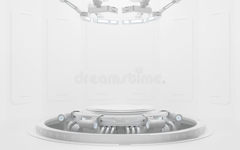 White Bright Theme Sci Fi Pedestal in Scientific Laboratory with ...