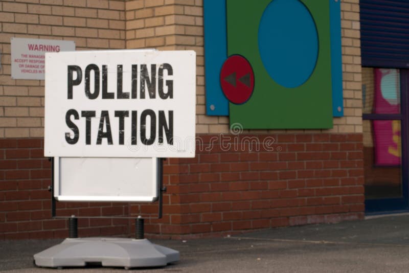 White British Polling Station Sign in Front of a Stone Building Stock ...