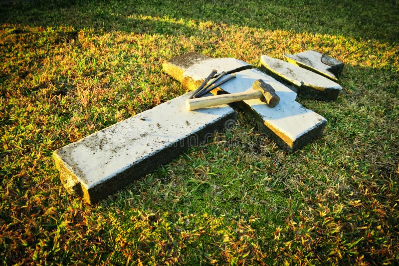 White Broken Cross with Hammer & Nails Stock Image - Image of hope ...