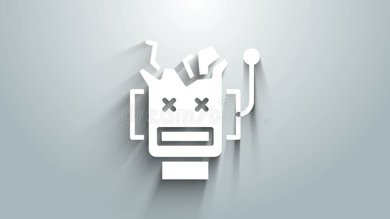 White Broken Robot Icon Isolated on Grey Background. Artificial ...