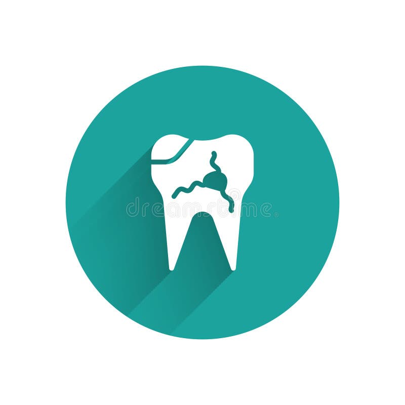 White Broken Tooth Icon Isolated with Long Shadow. Dental Problem Icon ...