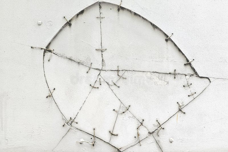 White Broken Wall Was Fixed by Metal Wires. Stock Photo - Image of ...