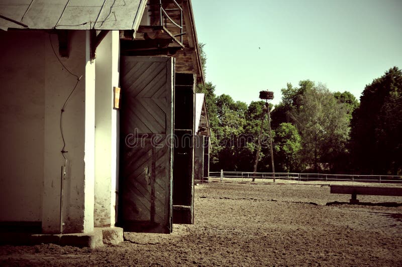 White and Brown Modern Buildings Stables for Horses with Paddock Stock ...