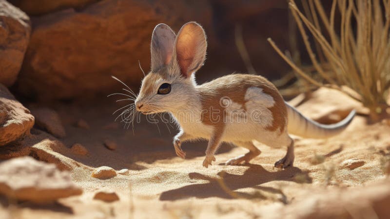 White and Brown Spotted Desert Rodent in Sandy Habitat Stock ...