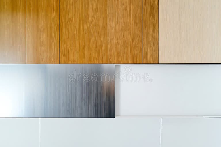 A White and Brown Wood Panel with a Silver Panel in the Middle Stock ...