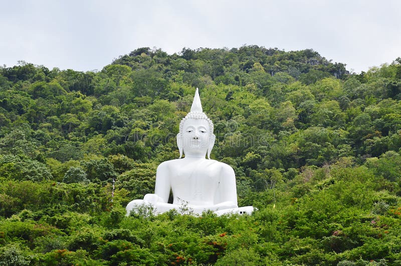 White Buddha in the Mountain Stock Photo - Image of tradition, faith ...