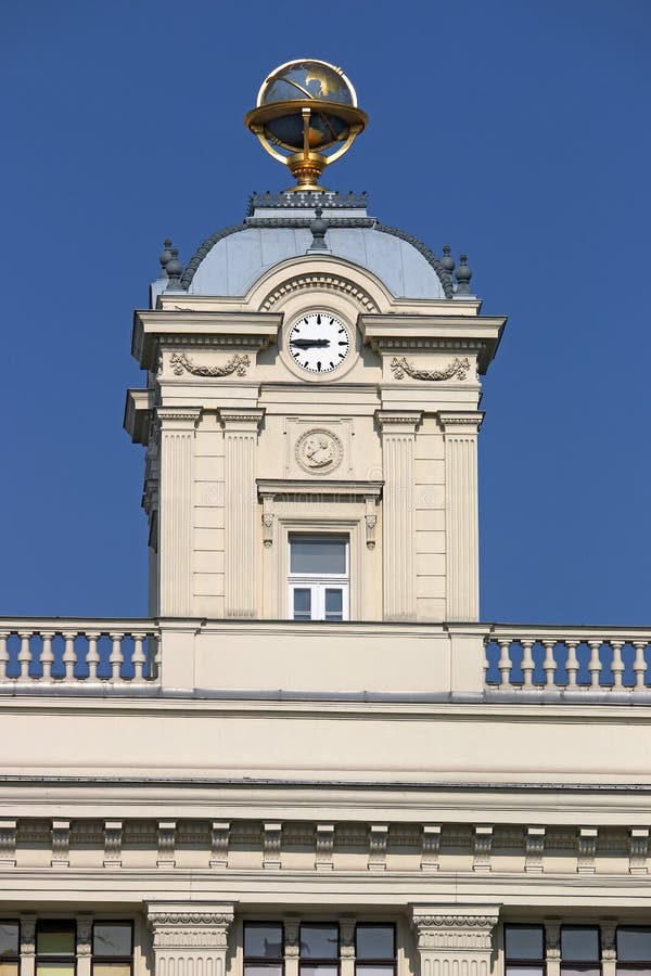 White Building with Clock and Earth Globe on Roof Vienna Stock Photo ...