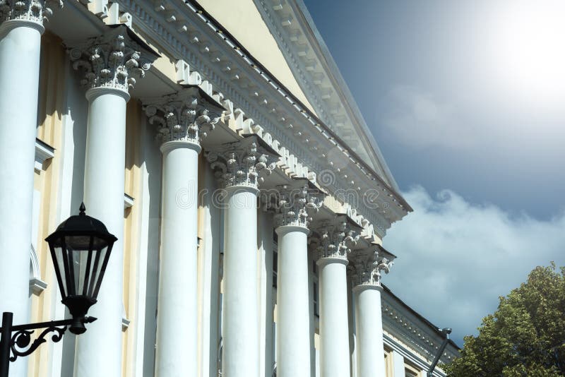 White Building with Columns in the Classical Style Stock Photo - Image ...
