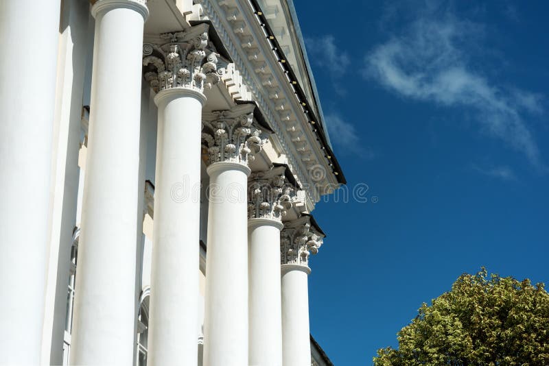 White Building with Columns in the Classical Style Stock Photo - Image ...