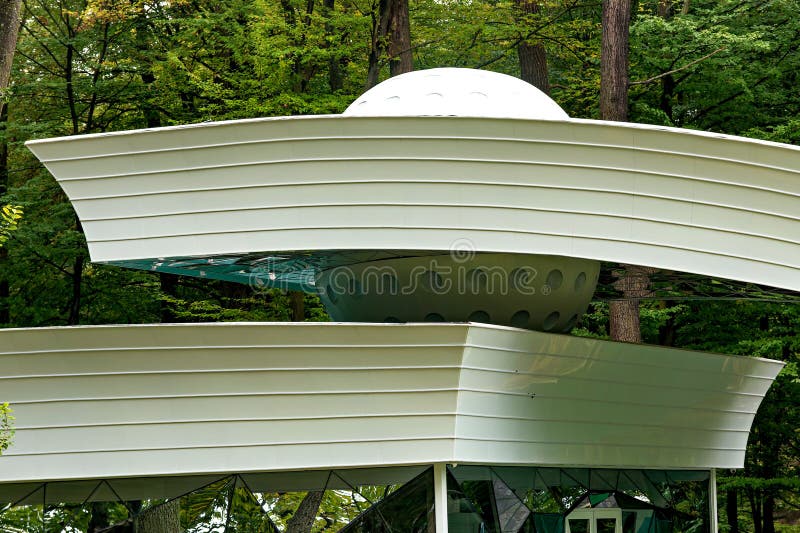A White Building with a Dome on Top of it in the Woods Stock Image ...